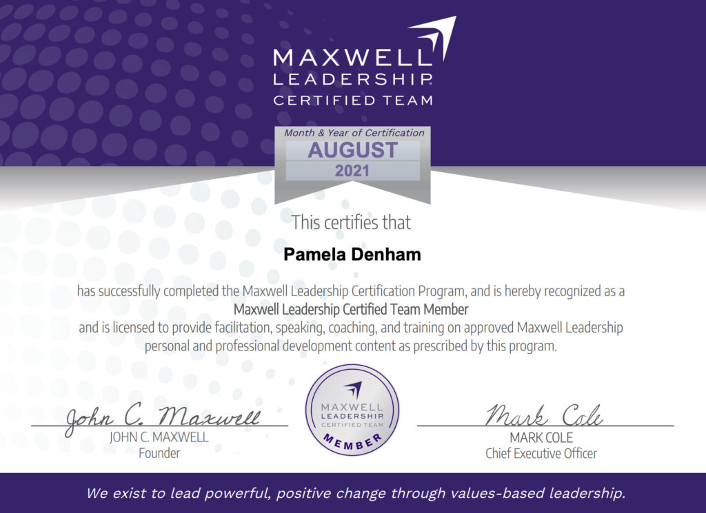 Pamela Denham recognized as a Maxwell Leadership Certified Team Member ...